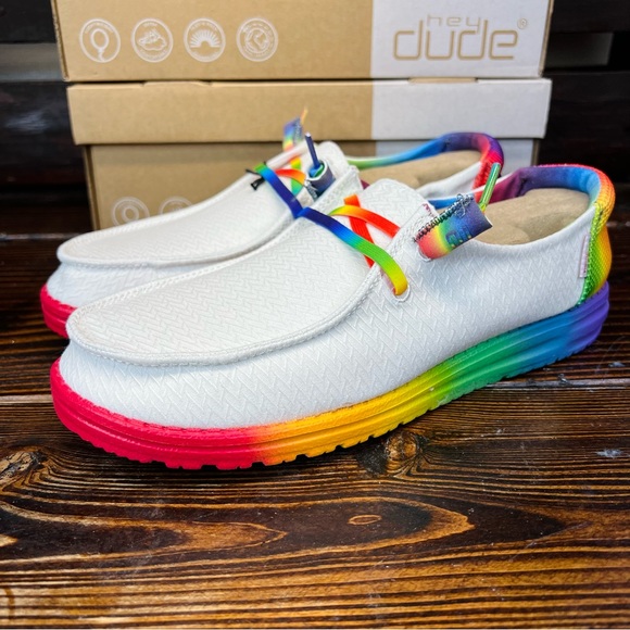 Hey Dude | Shoes | Nib Hey Dude Wendy Pride Whiterainbow Casual Shoes ...